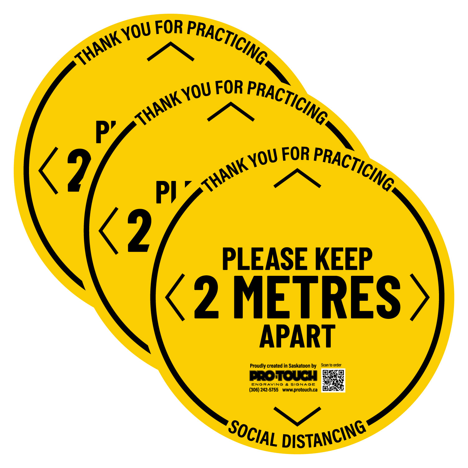3 PACK – Social Distancing Floor Decals – 16″ X 16″ (Yellow)